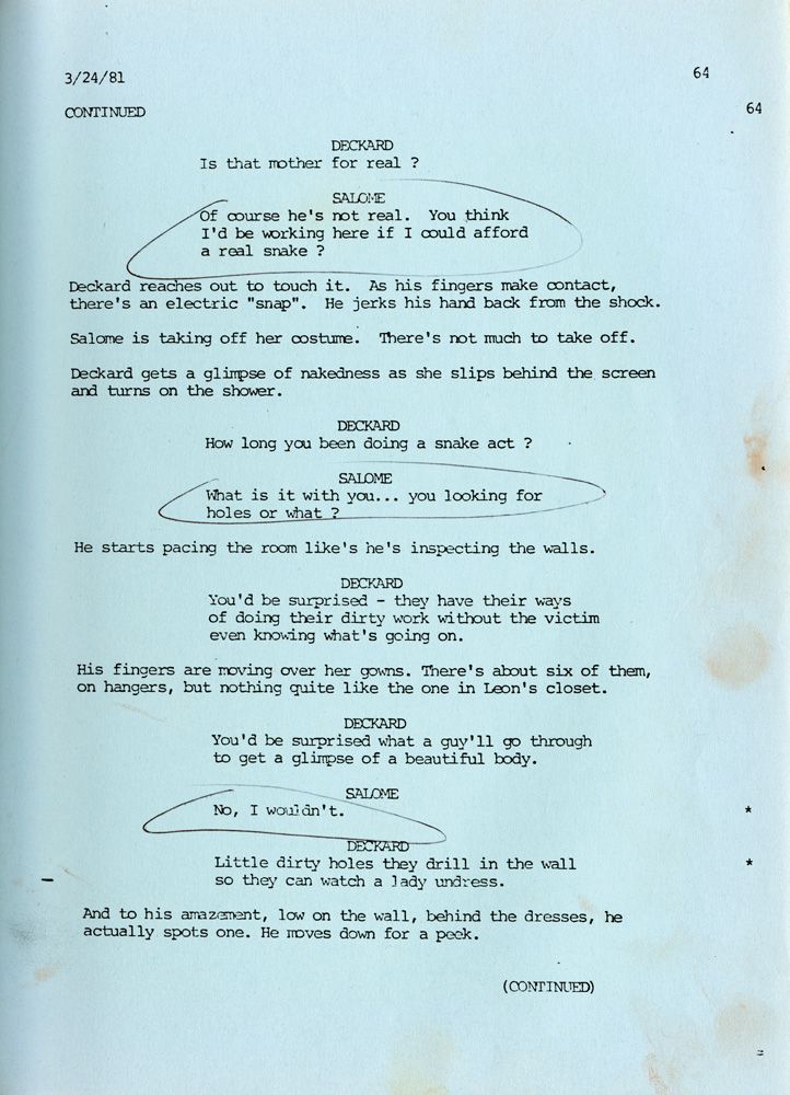 JOANNA CASSIDY PERSONAL BLADE RUNNER SHOOTING SCRIPT